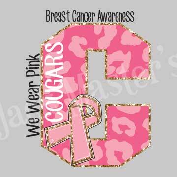 PINK BREAST CANCER GLITTER LEOPARD LETTER - C COUGARS DTF TRANSFER ...